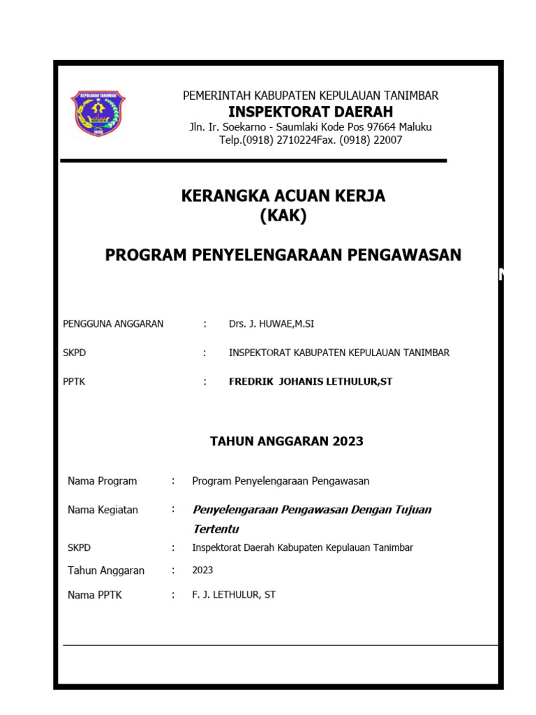 Kak Pemeriksaan Khusus (Pemsus) Tahun 2022 | PDF | Pengelolaan Keuangan & Uang