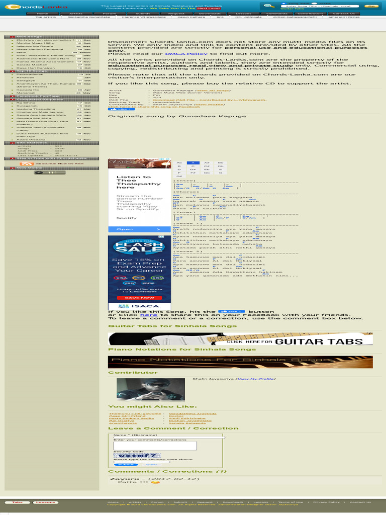 Man Mula Wee (Cover Version) - Guitar Chords and | PDF | Musical ...