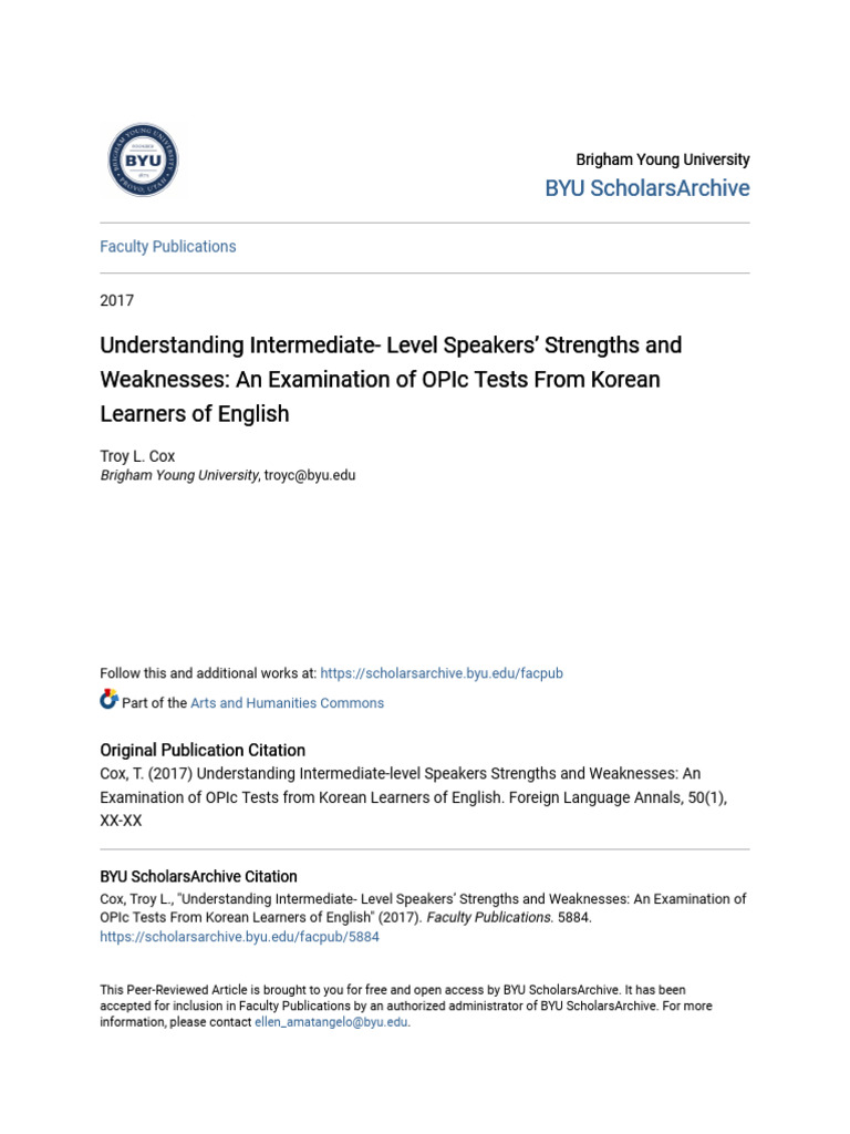 Understanding Intermediate - Level Speakers - Strengths and Weaknes | PDF | Fluency | Linguistics