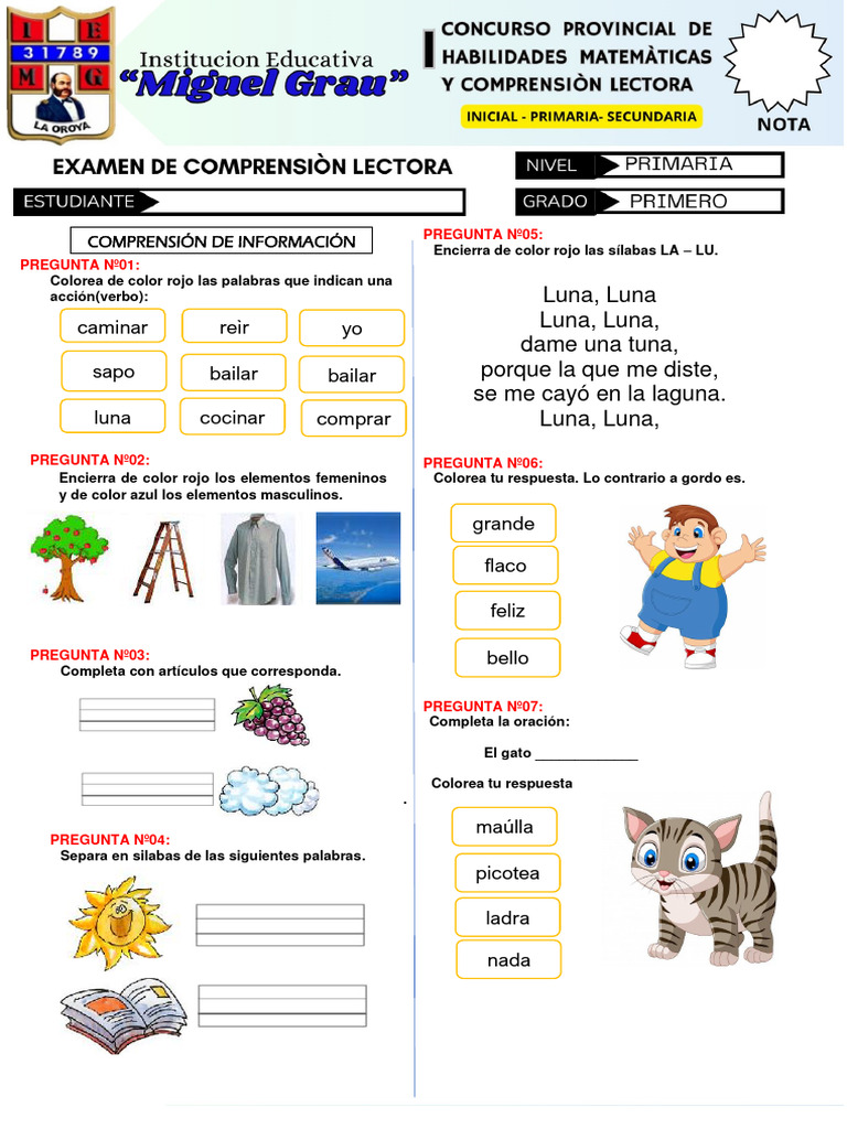 CONCURSO COMU - 1 Grado - EXAMEN | PDF