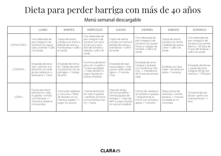 Menu Perder Barriga 40 en Una Semana - 9049e6e1 | PDF | Alimentos | Cocina