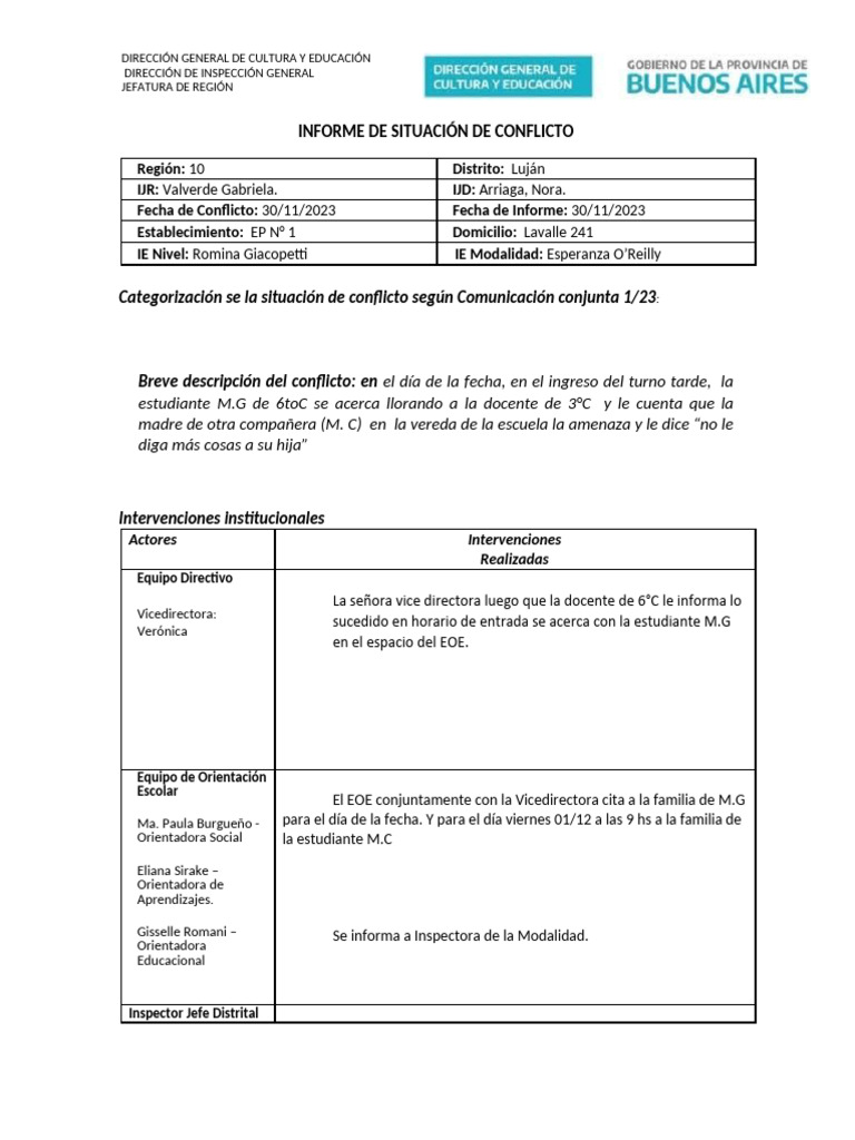 Informe de Situación de Conflicto g,.M-1 | PDF
