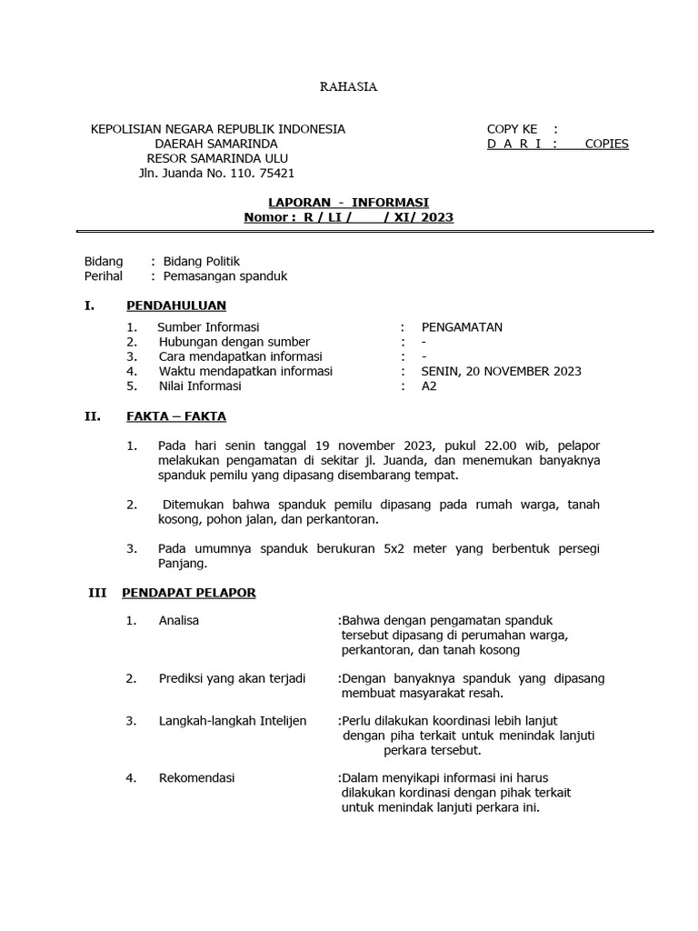 Laporan Informasi Pemasangan Spanduk | PDF