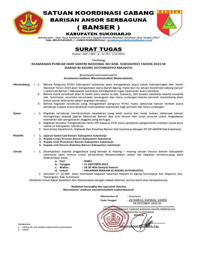 Surat Tugas Utk Unit Khusus, Corps Dan Jajaran | PDF