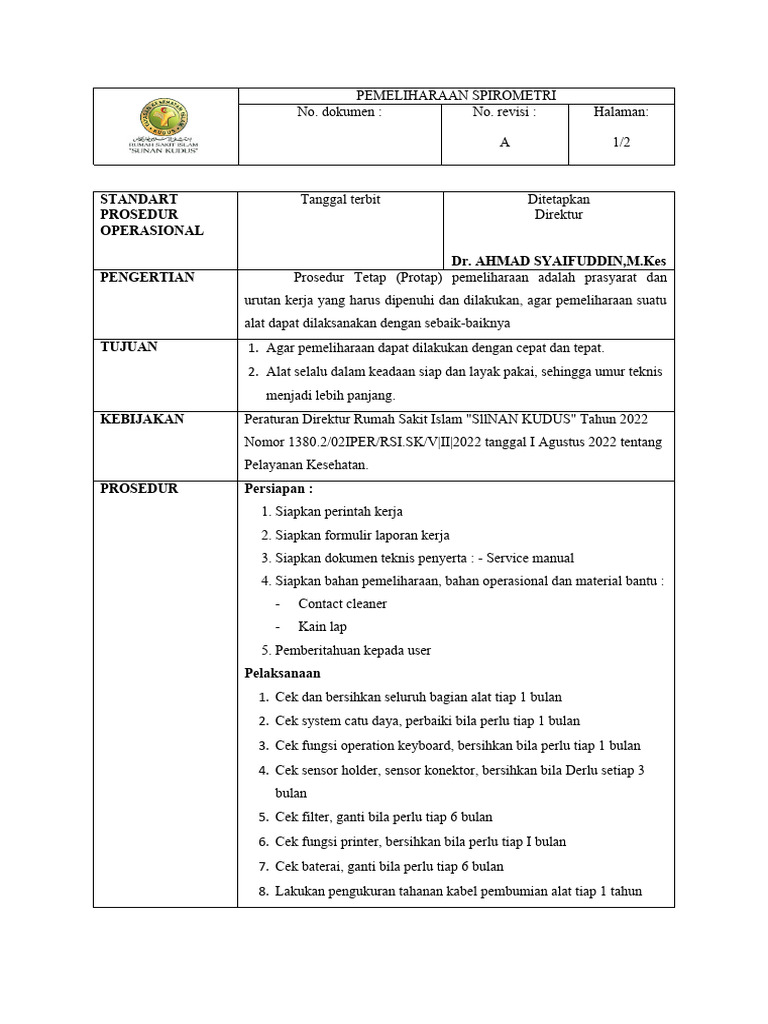 Spo Pemeliharaan Spirometri | PDF