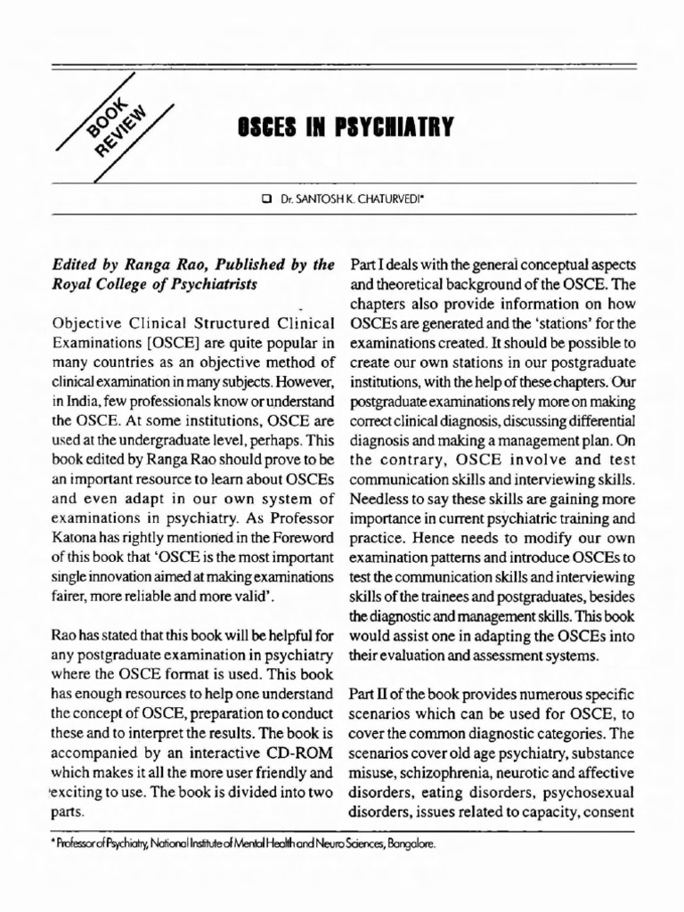 Chaturvedi 2006 Osces in Psvchiatry | PDF | Psychiatry | Mental Disorder