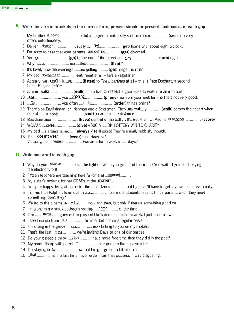 Present Tense _ Practice Bản Thiếu | PDF