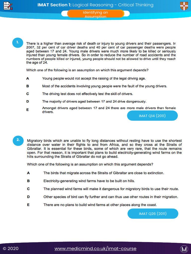 1.4 Assumptions (IMAT Questions) | PDF | Philosophical Methodology ...