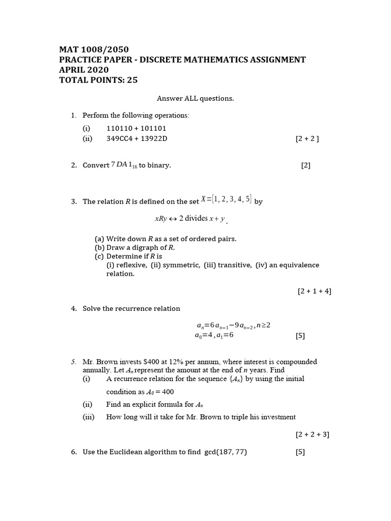 PRACTICE ASSIGNMENT DISCRETE MATH 1 Final | PDF