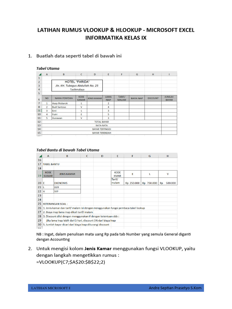 Latihan Rumus Vlookup Hlookup Kls 9 | PDF