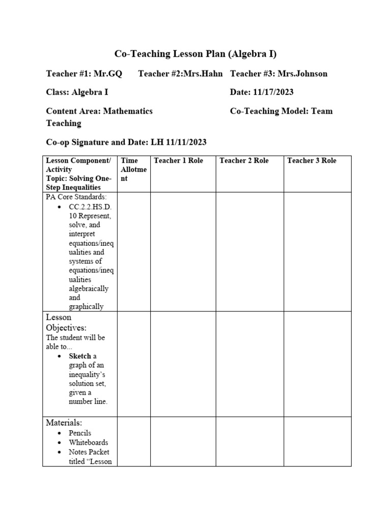 Co-Teaching Lesson Plan November 17th Beaver Falls High Periods 24and 8 ...