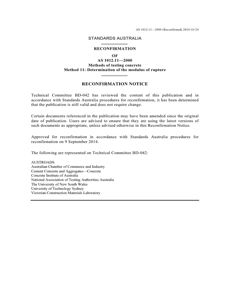 Reconfirmation Notice: AS 1012.11-2000 (Reconfirmed) 2014-10-24 | PDF ...