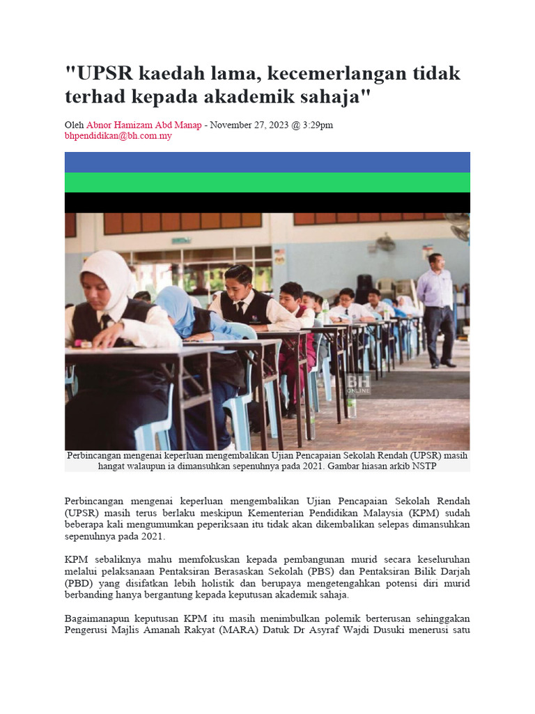 Rencana 5 Upsr Kaedah Lama Nilai Pencapaian Murid | PDF