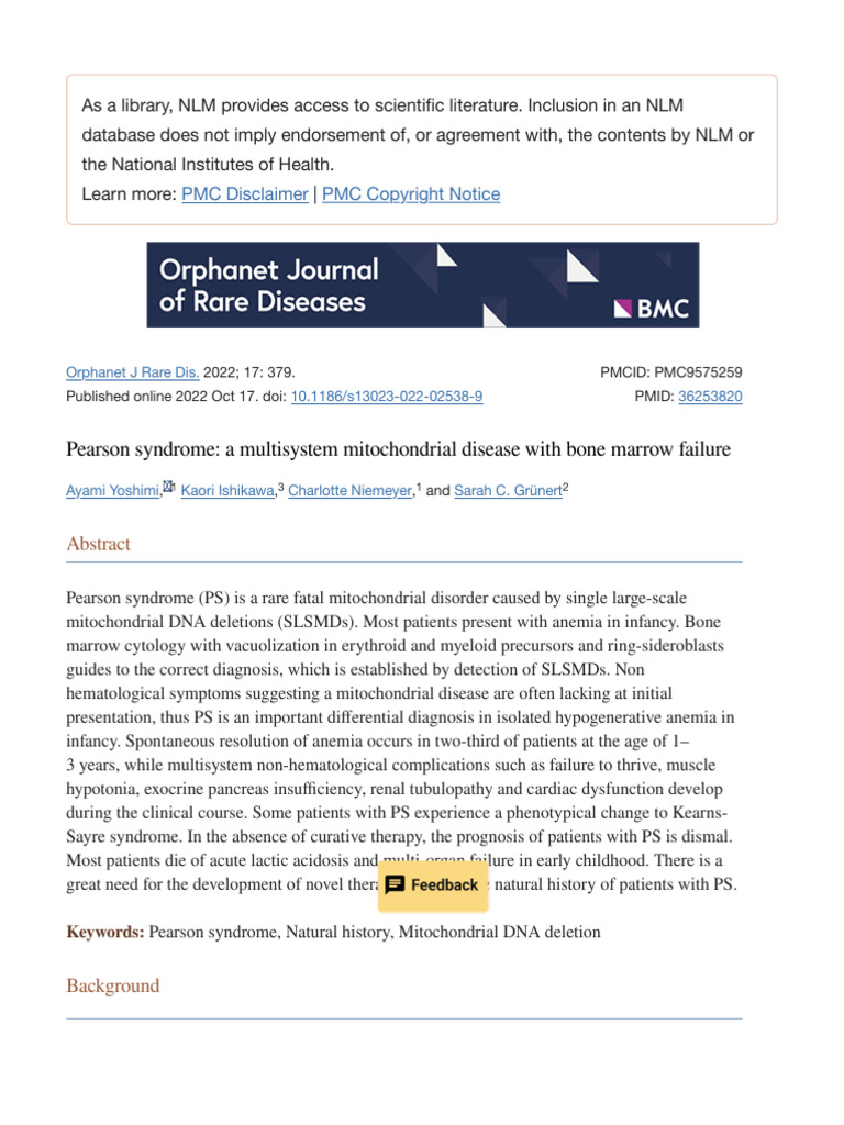 Pearson Syndrome - A Multisystem Mitochondrial Disease With Bone Marrow ...