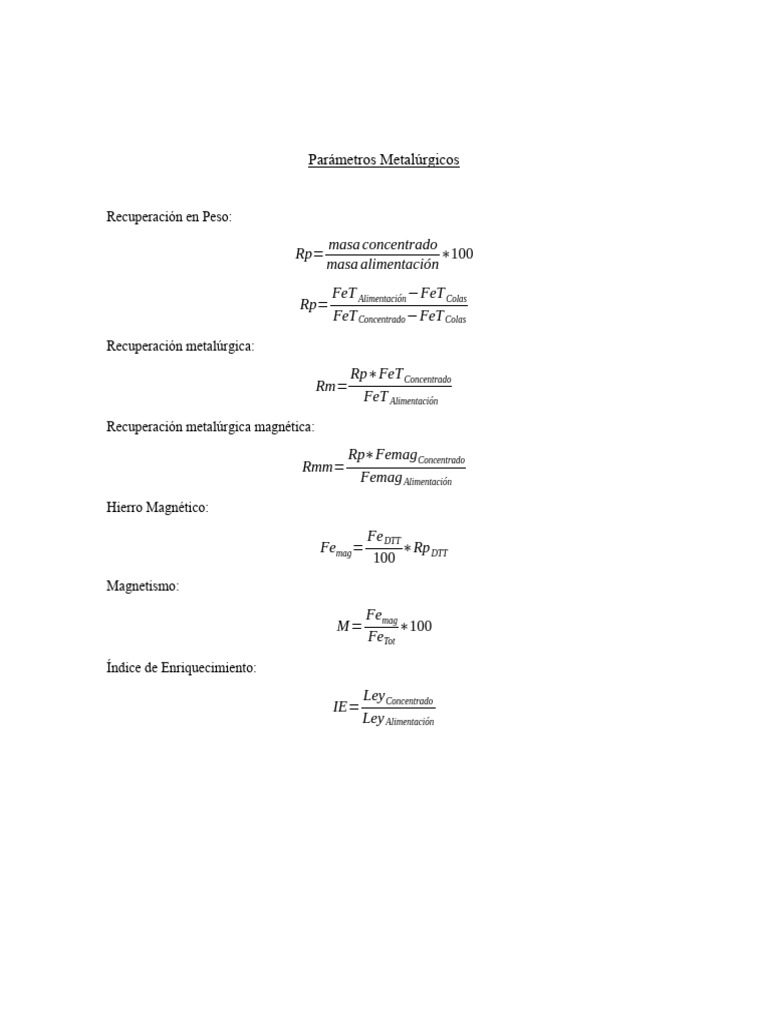 Parámetros Metalúrgicos | PDF