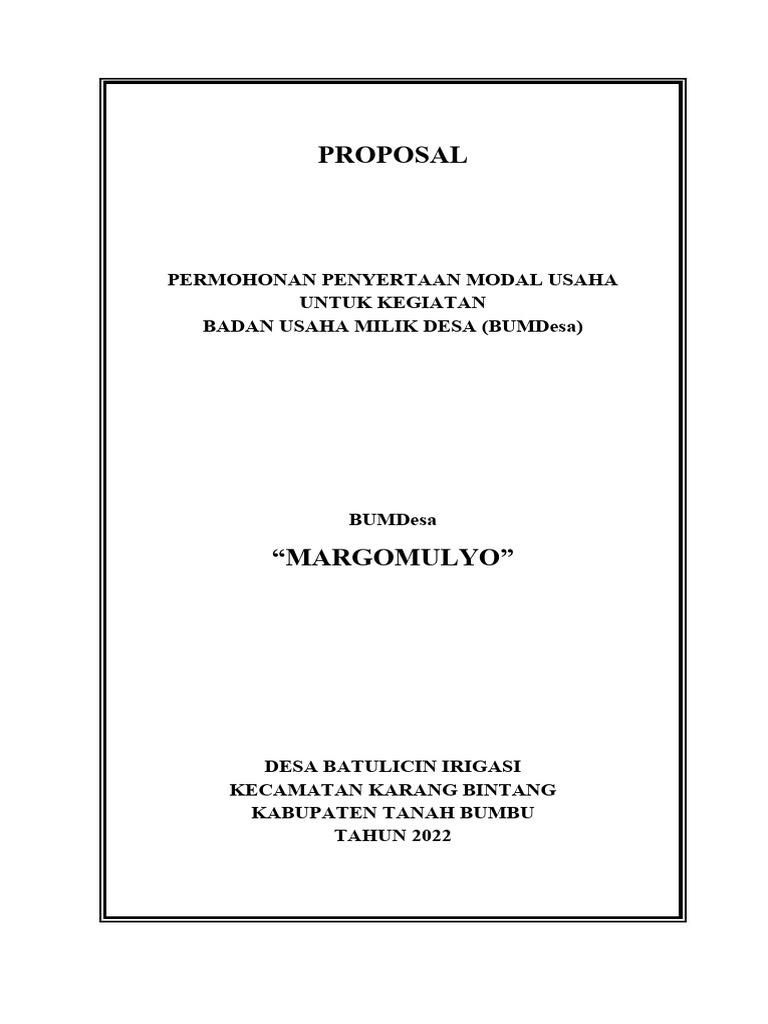 CONTOH PROPOSAL BUMDES Fix | PDF | Bisnis | Pengelolaan Keuangan & Uang