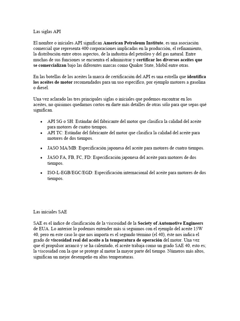 Las Siglas API | PDF | Motor diesel | Gasolina