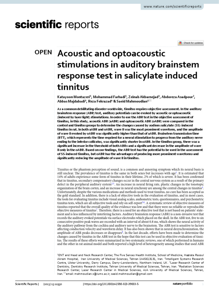 Acoustic and Optoacoustic Stimulations in Auditory Brainstem Response ...