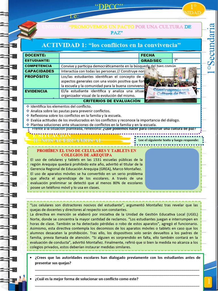 1° DPCC - Actv.01-Und.6 2023 | Descargar gratis PDF | Abuso infantil | Evaluación