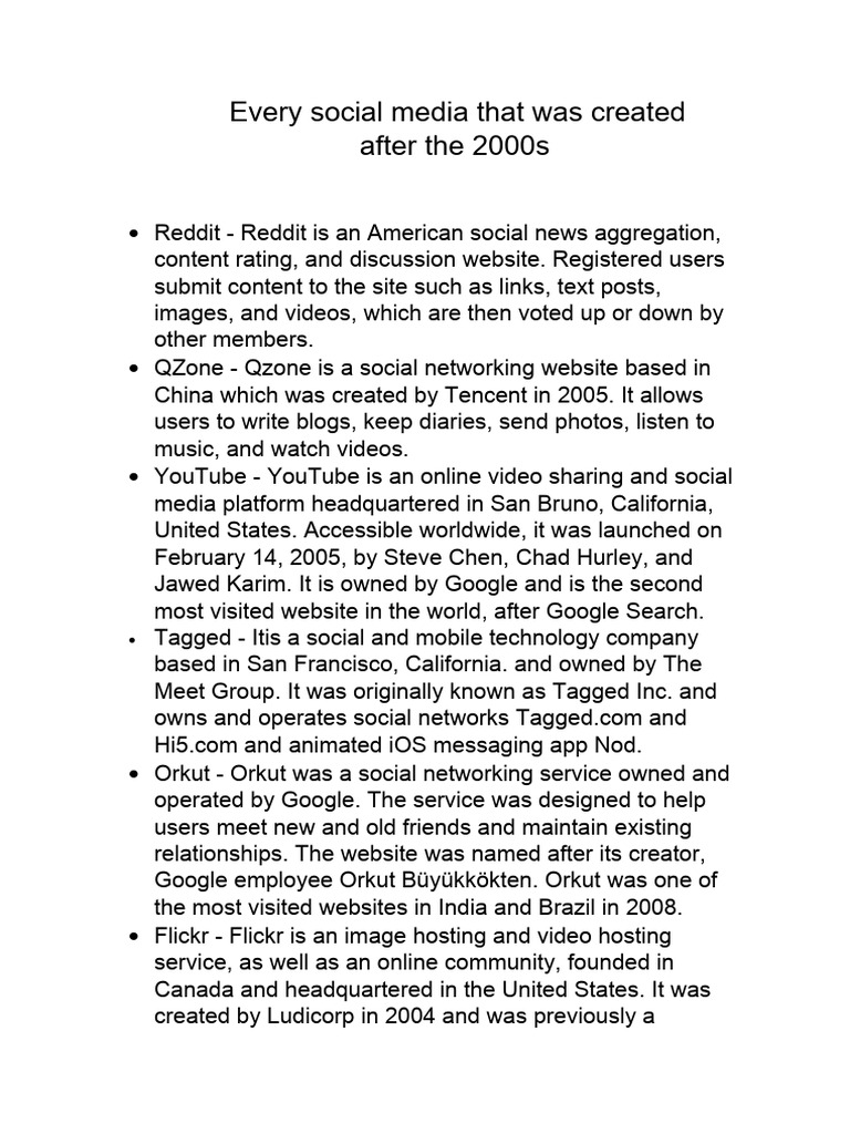 Every Social Media That Was Created After The 2000s | PDF | Snapchat ...