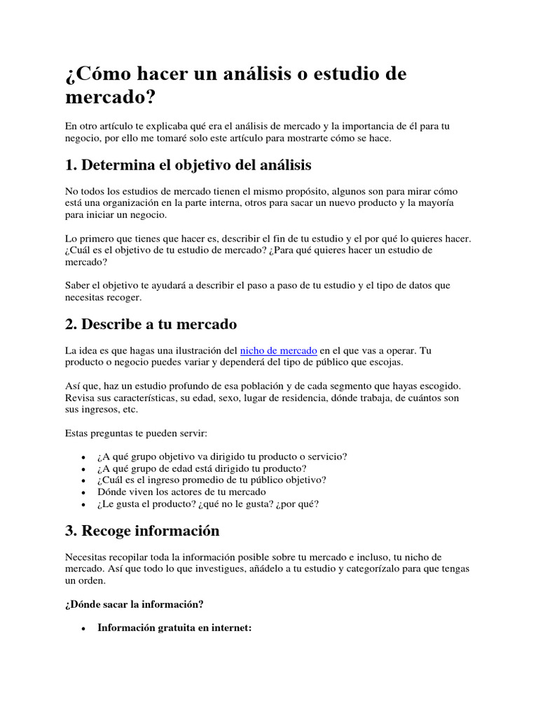 Como Hacer Un Analisis o Estudio de Mercado | PDF | Investigación de mercado | Análisis FODA