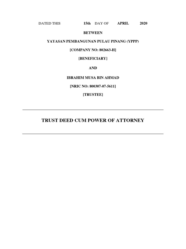 Trust Deed and Power of Attorney Malaysia | PDF | Trust Law | Trustee