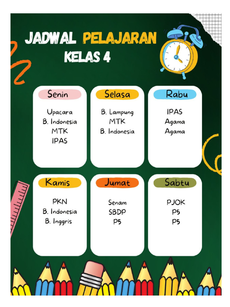 Jadwal Mapel Kls 4 | PDF