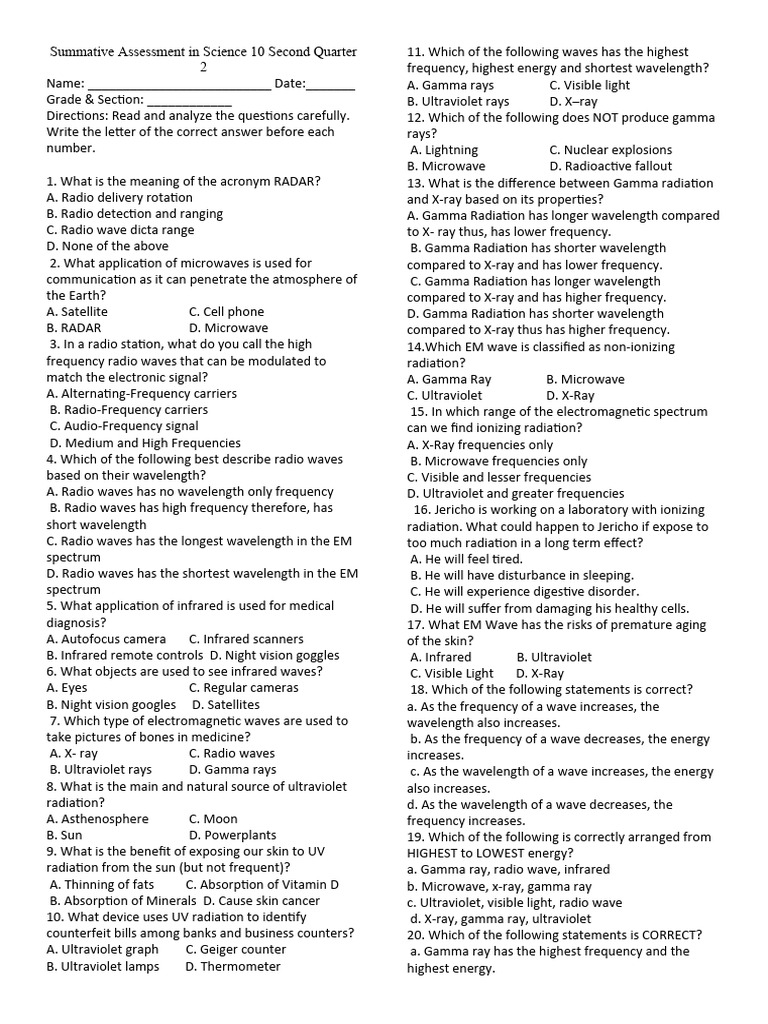 Quiz - Electromagnetic Spectrum | PDF | Electromagnetic Spectrum ...