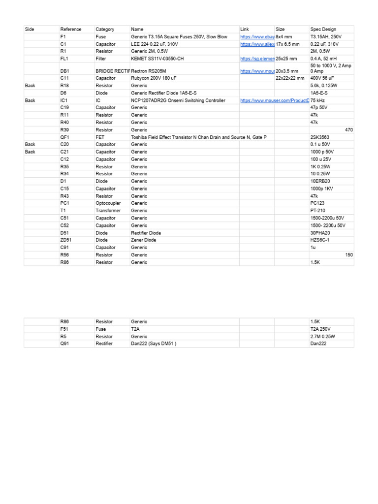 PCB Parts List Epson - Eps-135 | PDF | Rectifier | Power Electronics