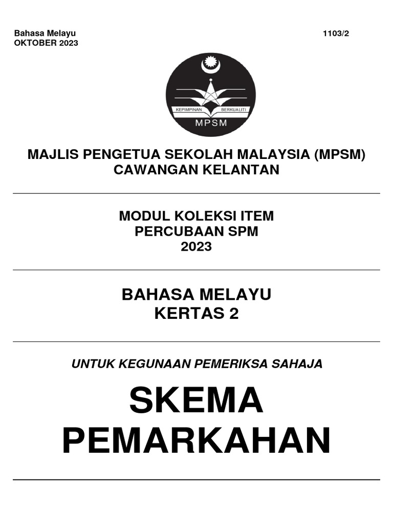 Skema Percubaan BM Kertas 2 Kelantan 2023 | PDF