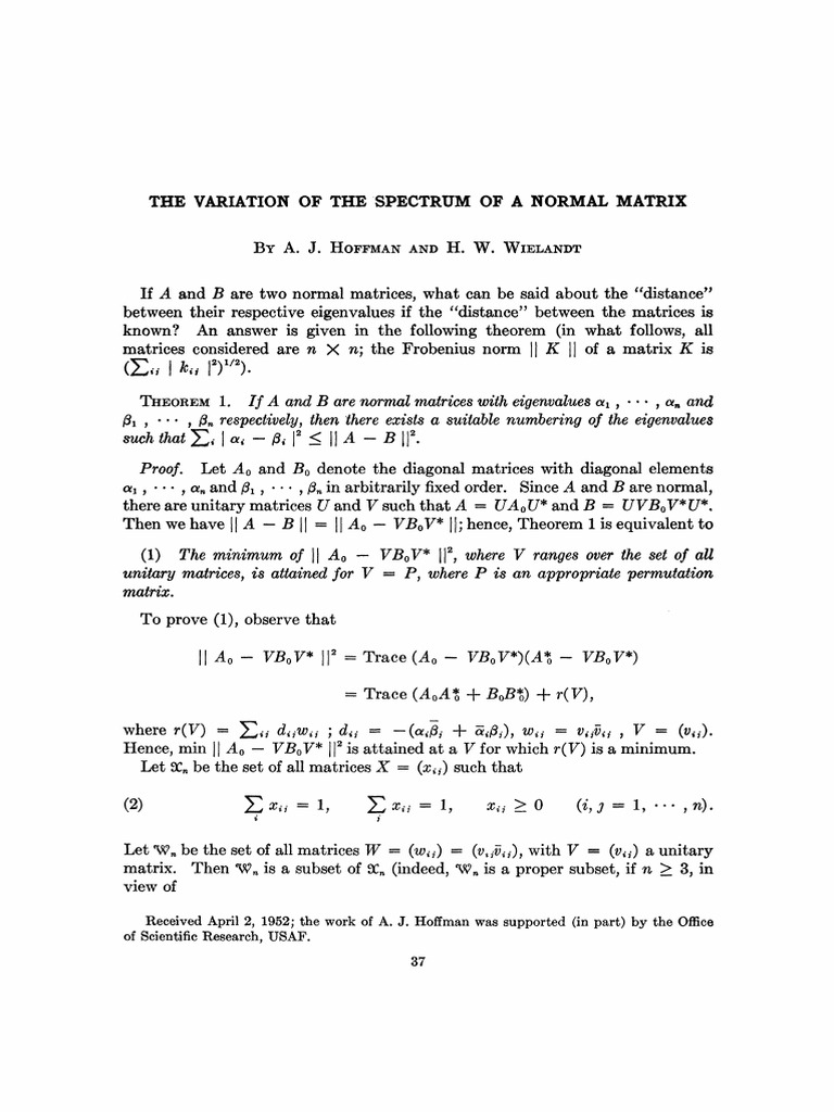 Hoffman 1953 | Download Free PDF | Matrix (Mathematics) | Linear Algebra