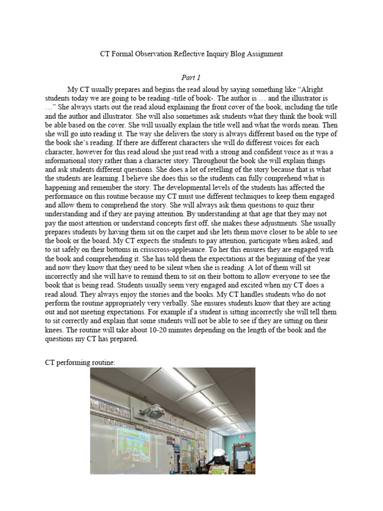 CT Formal Observation Reflective Inquiry Blog Assignment | Download ...