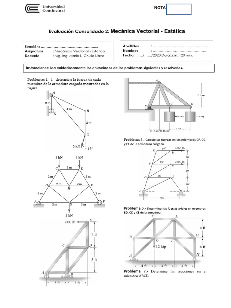 Prueba - de - Desarrollo II - Mecanica - Vectorial - Estatica Rev 5 | PDF | Ciencia y matemáticas