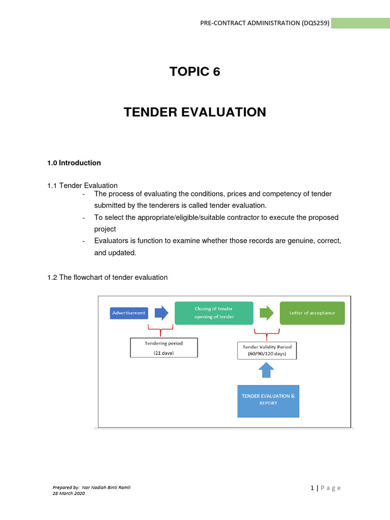 Topic 6 Tender Evaluation | PDF | Evaluation | Business