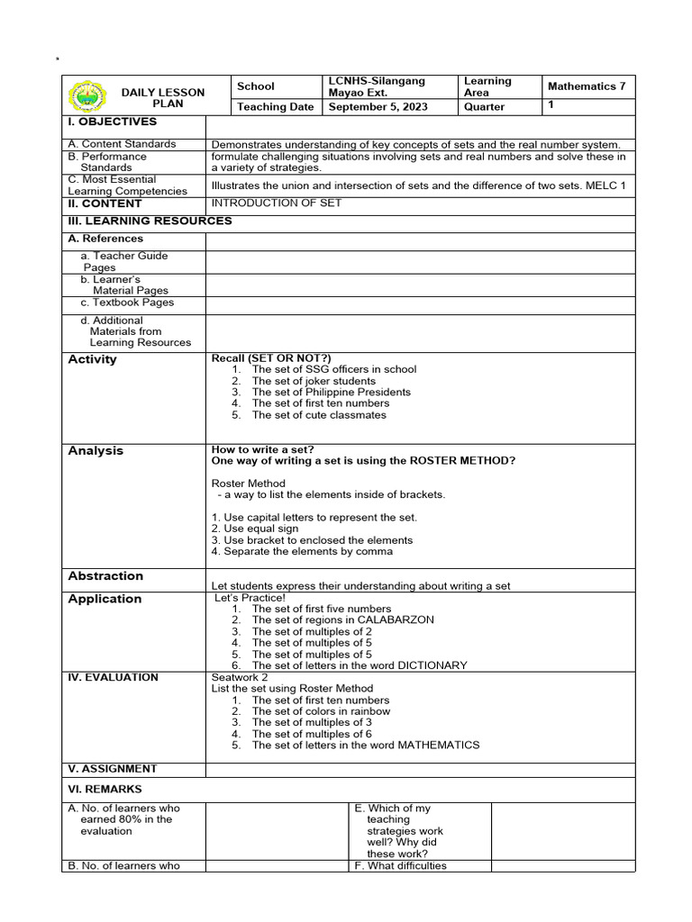 DLP Math7 Quarter1 Week1 D2 | PDF | Learning | Education Theory