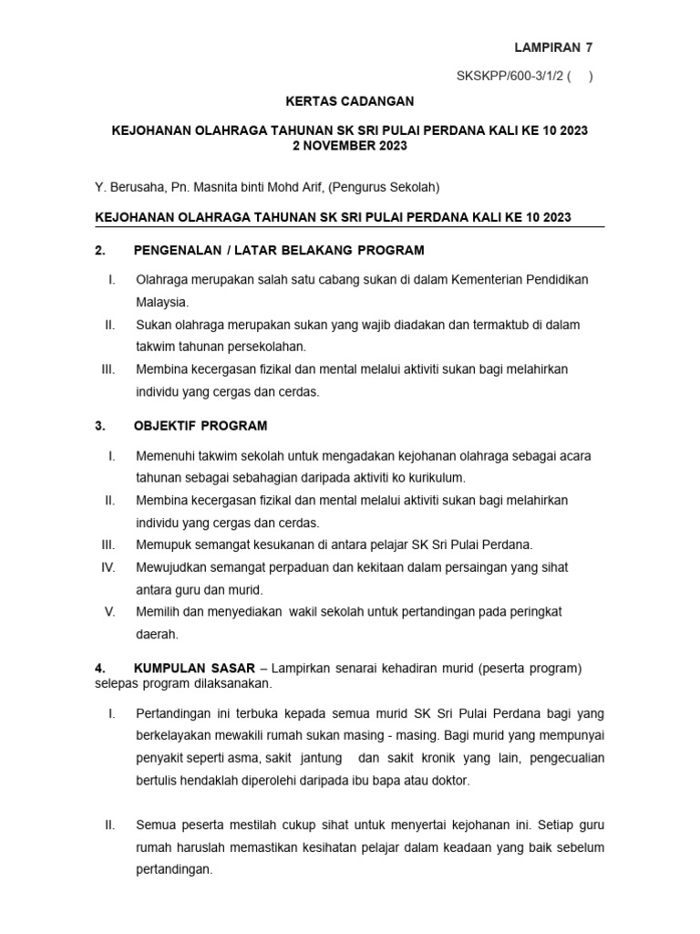 Kertas Kerja Kot Format Baru 2023 | PDF