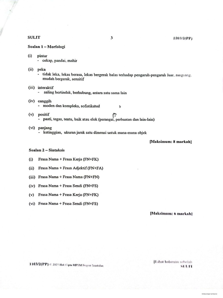 Skema Kertas 2 N9 2023 | PDF