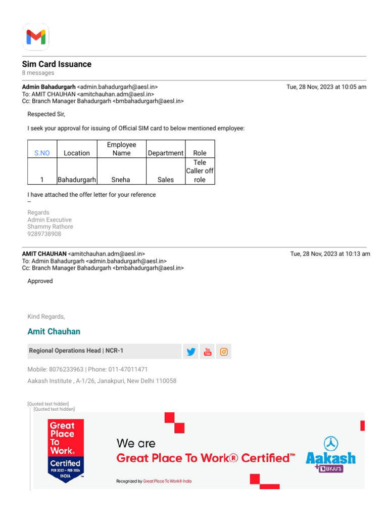 Gmail - Sim Card Issuance | PDF | Email | Telephony