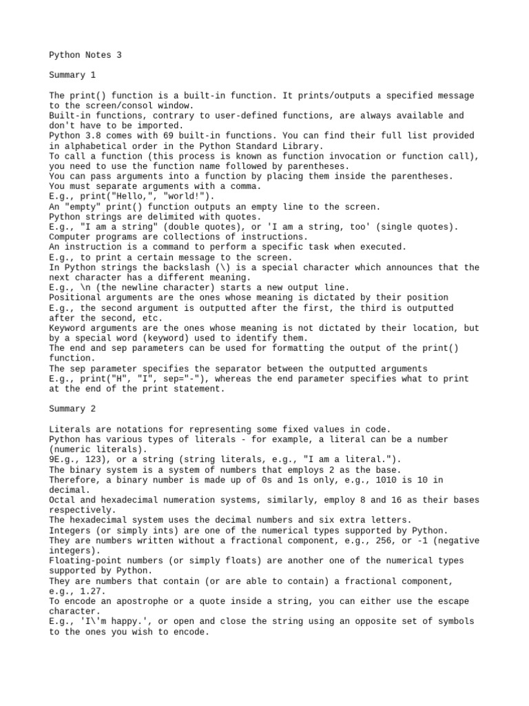 Python Notes 3 Pdf Parameter Computer Programming Integer Computer Science 3031