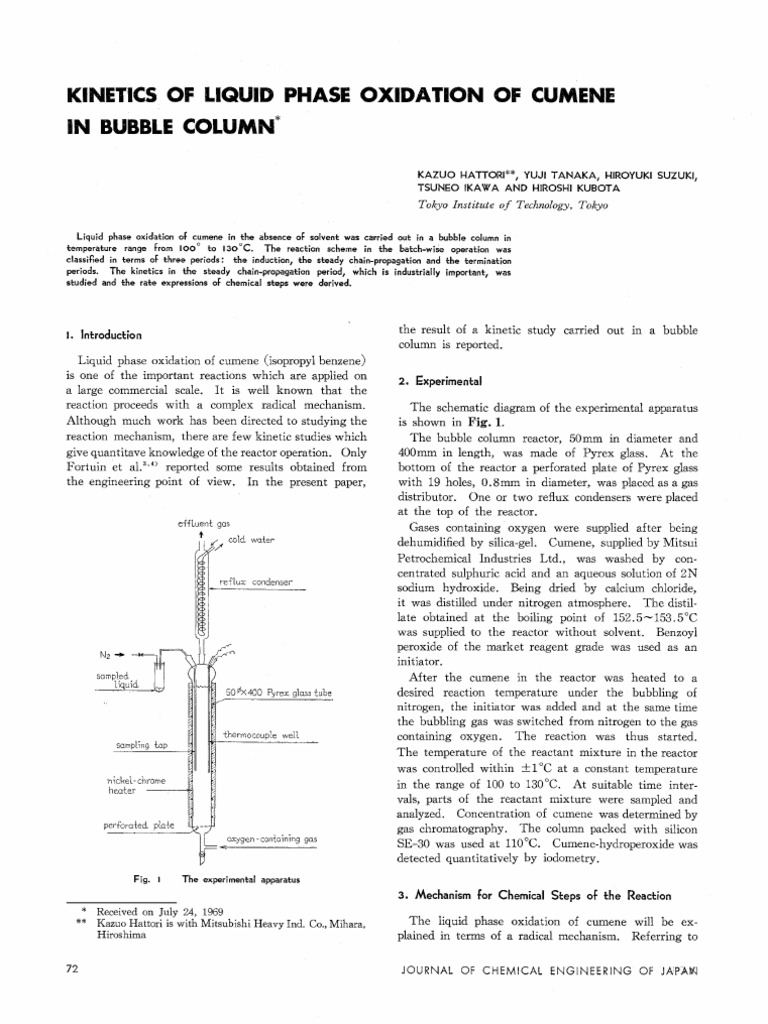 Kinetics of Liquid Phase Oxidation of Cumene in Bubble Column" | PDF | Chemical Reactions ...