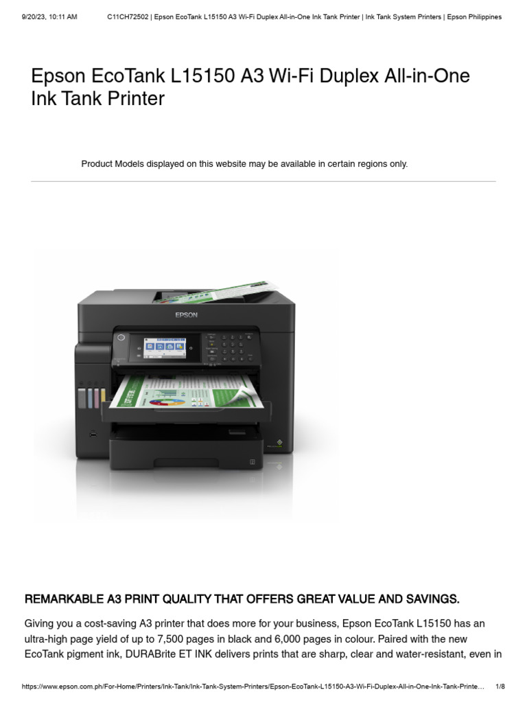 C11CH72502 - Epson EcoTank L15150 A3 Wi-Fi Duplex All-in-One Ink Tank Printer - Ink Tank System ...