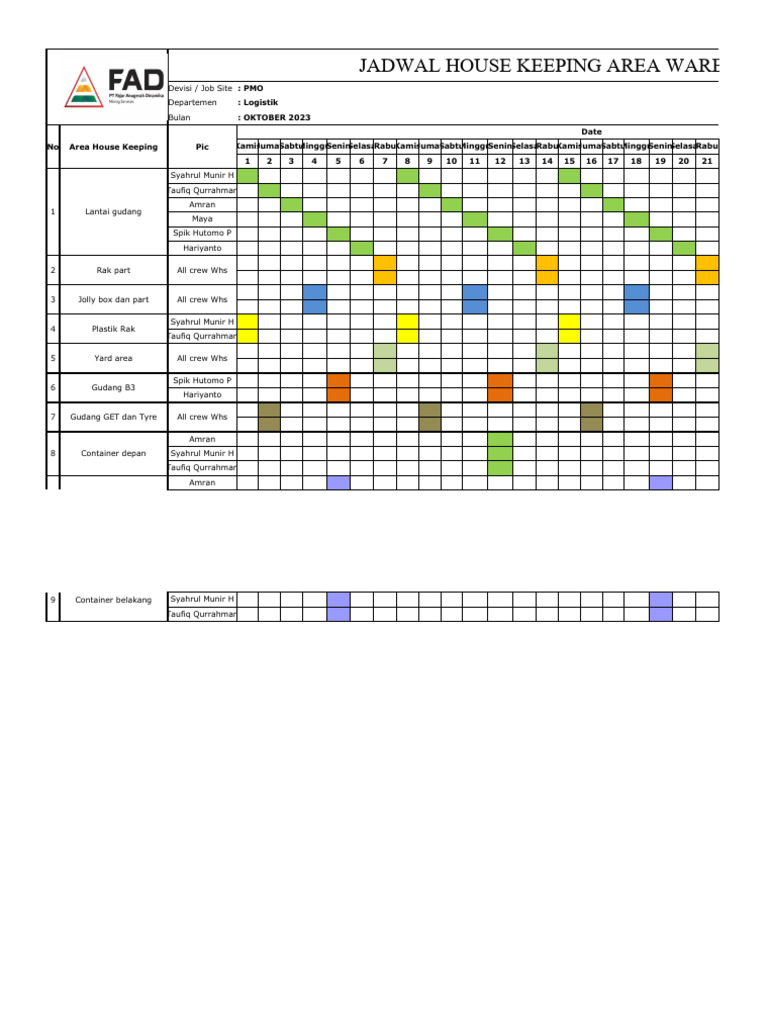 Jadwal House Keeping Warehouse | PDF