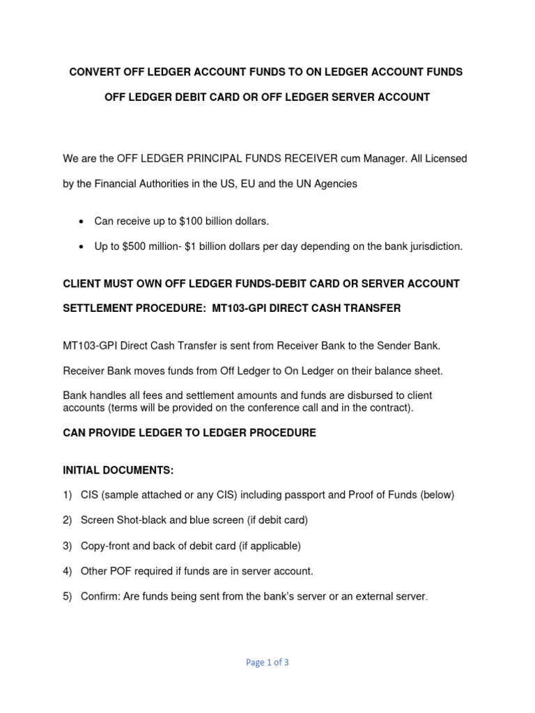 Convert Off Ledger Account Funds To On Ledger Account Funds | PDF ...
