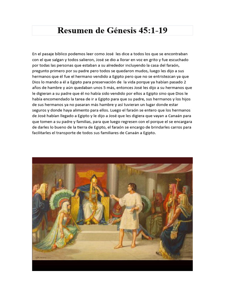 Resumen de Génesis 45, 1-19 | PDF