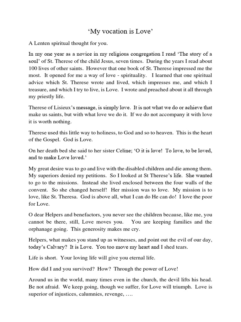 My Vocation Is Love | PDF | Religious Belief And Doctrine