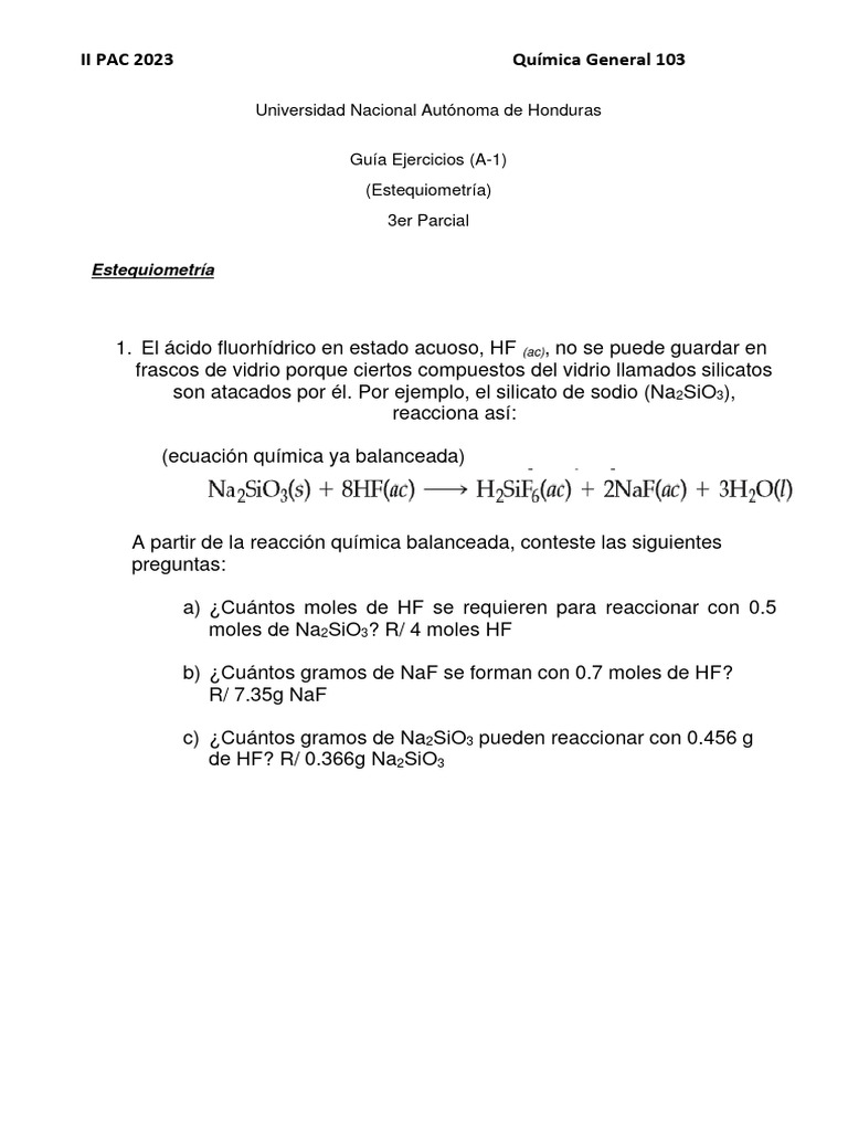 Guía 3 Estequiometría A 1 Pdf