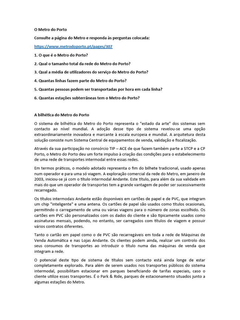 O Metro Do Porto | PDF | Metropolitano | Porto