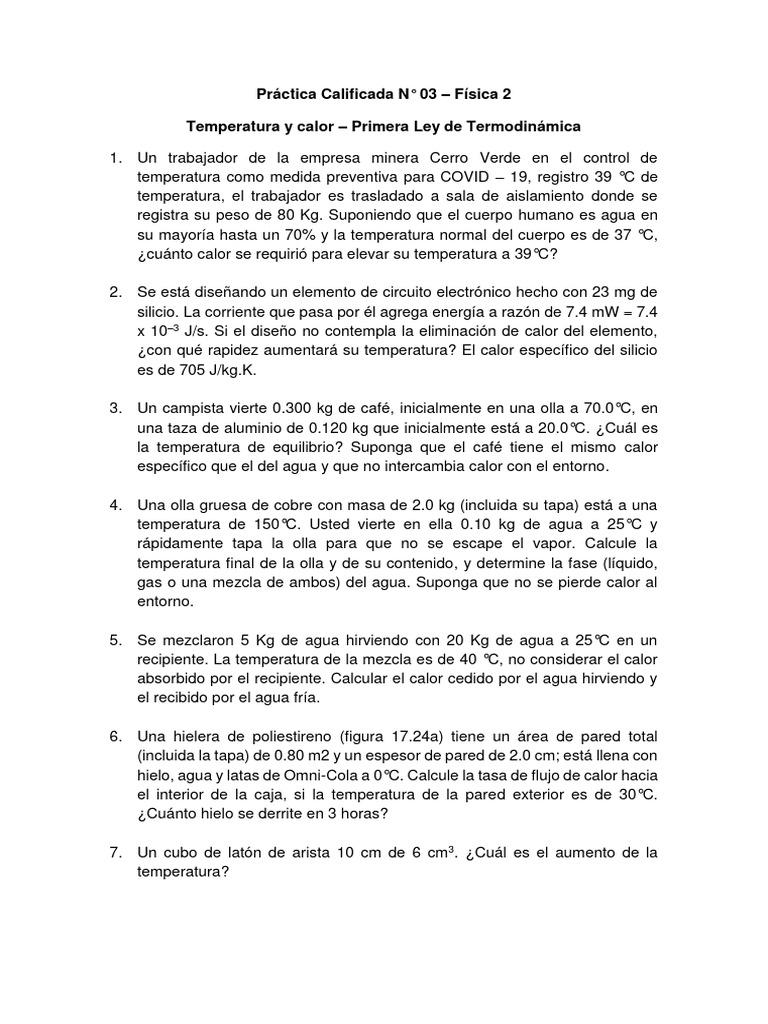 Practica Calificada N 03 | PDF | Gases | Calor