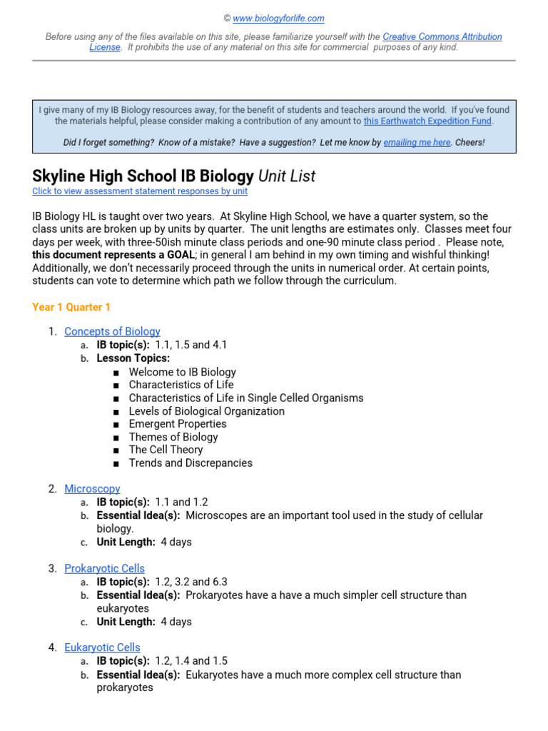 SHS IB Biology Unit List | PDF | Immune System | Gene