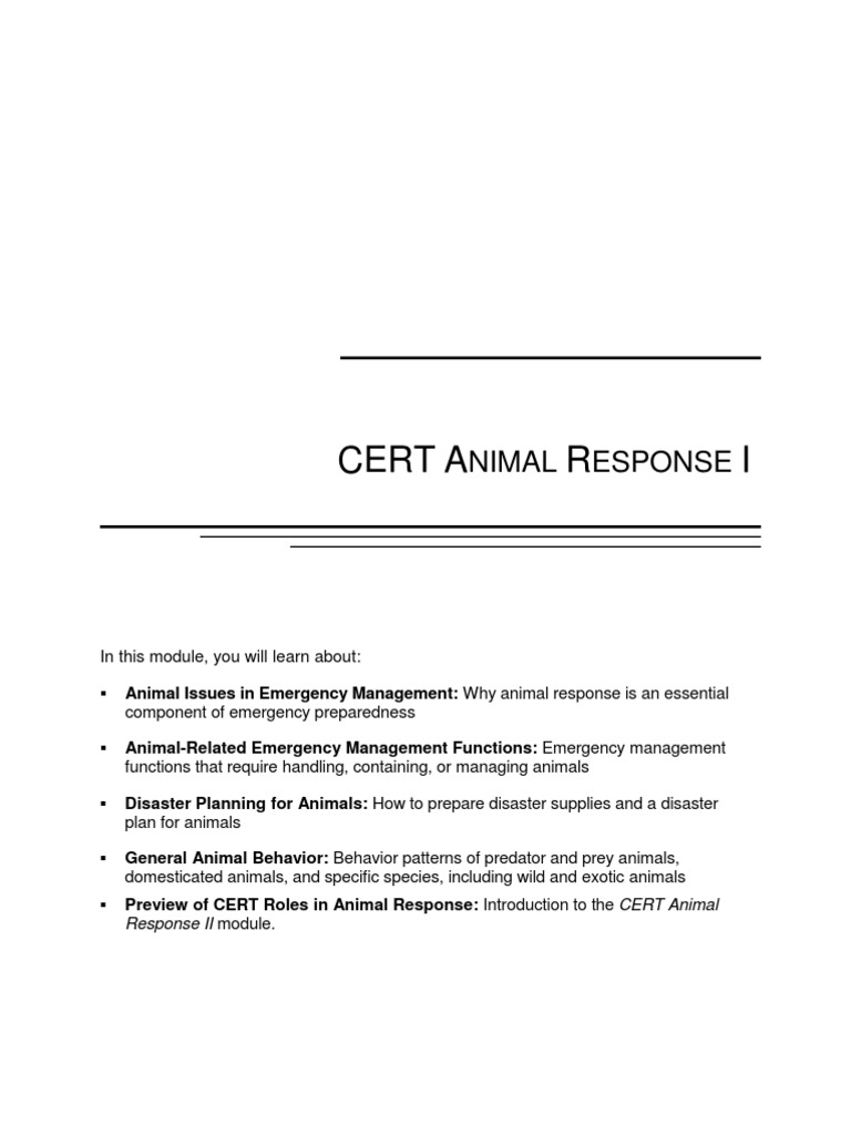 CERT Animal Response Training Overview | PDF | Emergency Management | Pet